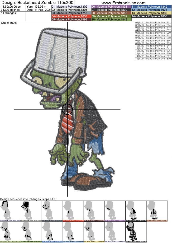 Buckethead Zombie spooky embroidery design. Plants vs Zombies ...