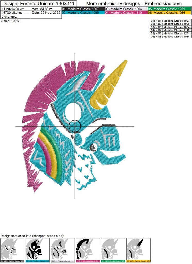 Fortnite Unicorn machine embroidery design. 4 sizes - Embrodisiac