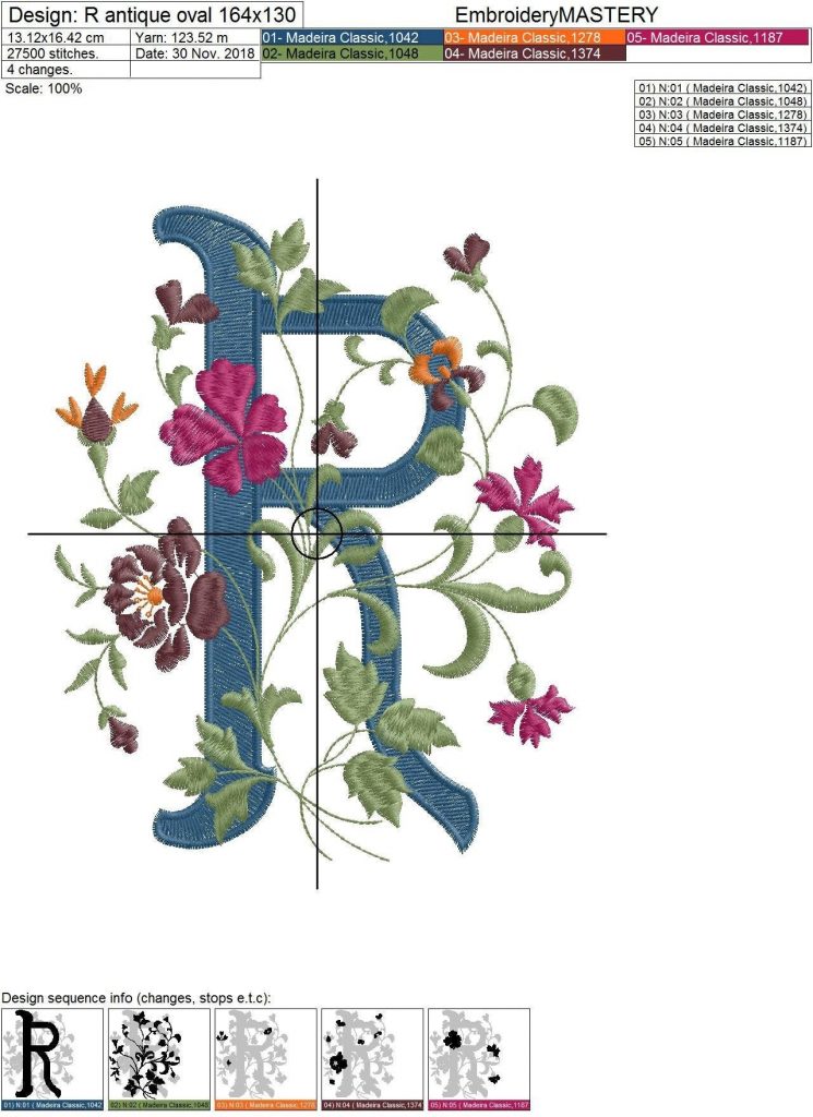 Floral Embroidery Font Letter R. Digitized Embroidery Font. Embroidery ...