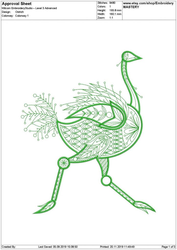Machine embroidery designs Ornate Ostrich. 5 sizes. - Embrodisiac