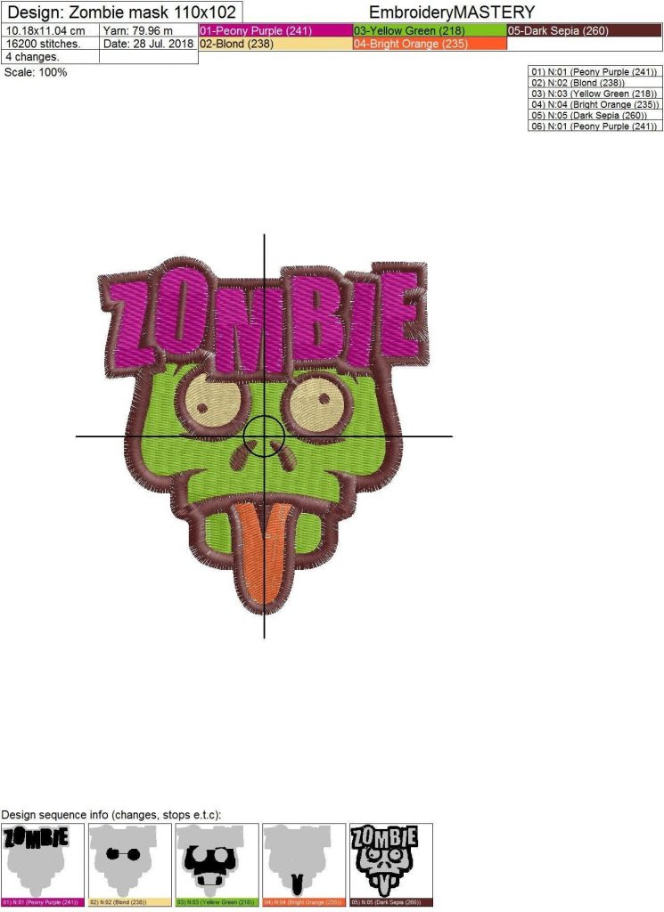 Zombie Mask Digitized embroidery design. Horror embroidery. 3 sizes ...