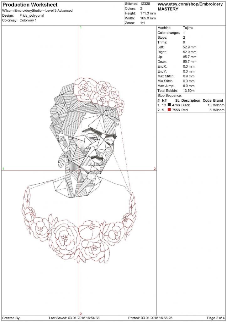 Frida machine embroidery design. 3 sizes. - Embrodisiac