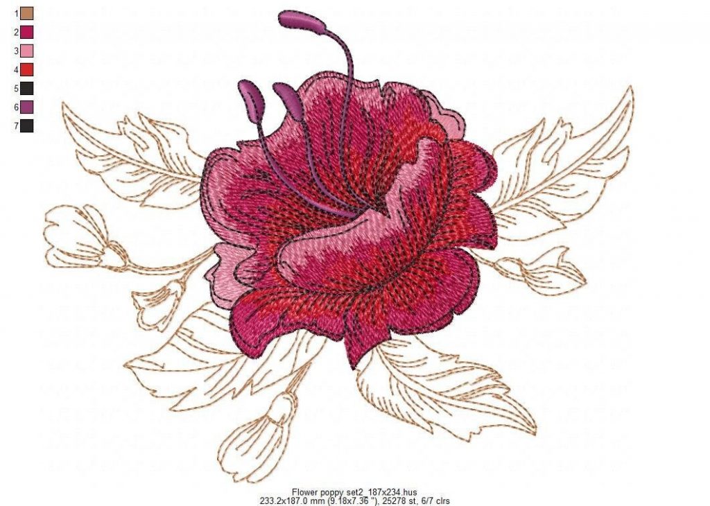 Floral machine embroidery design. Poppy flower embroidery pattern ...