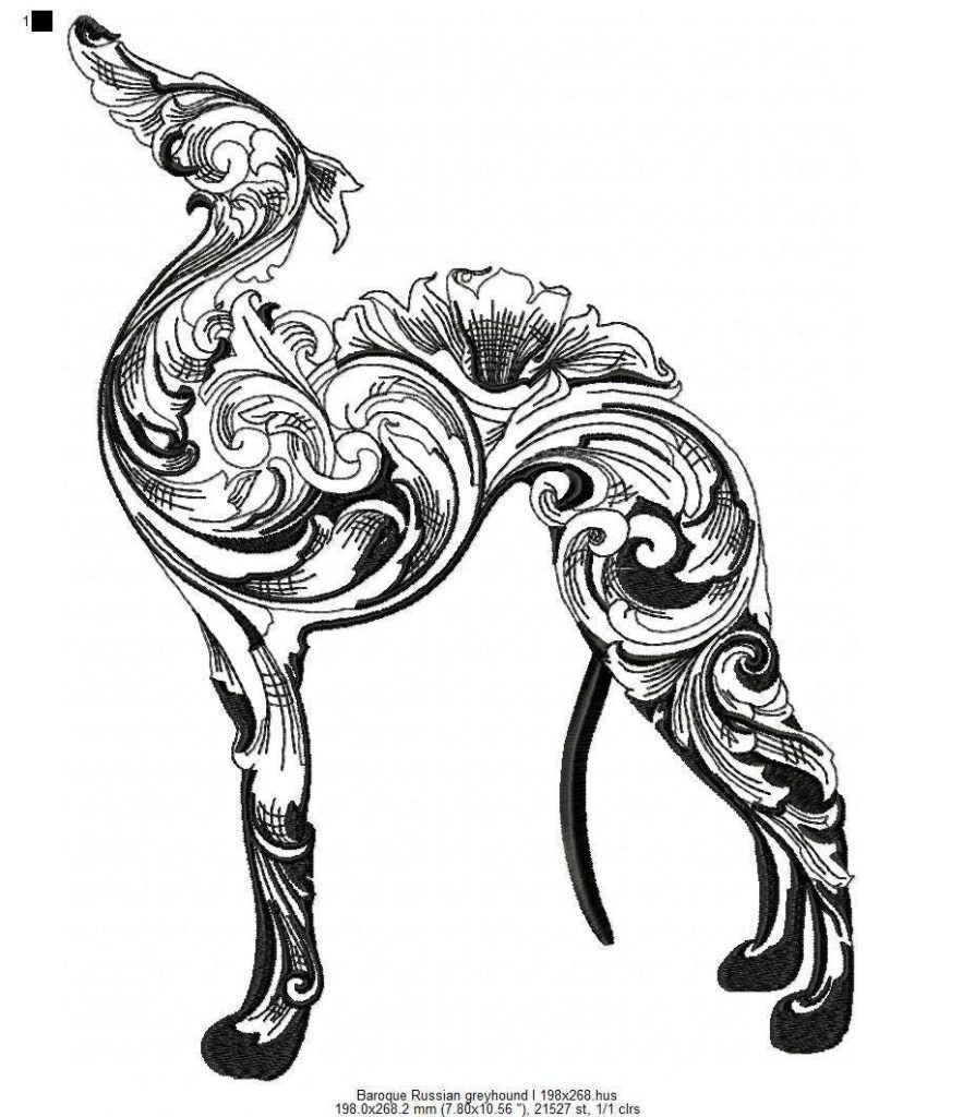 Russian greyhound Dog embroidery design. 2 sizes. Instant download ...