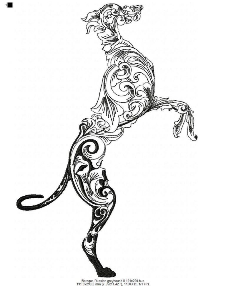 Baroque Russian greyhound II. Dog embroidery. Machine embroidery design ...