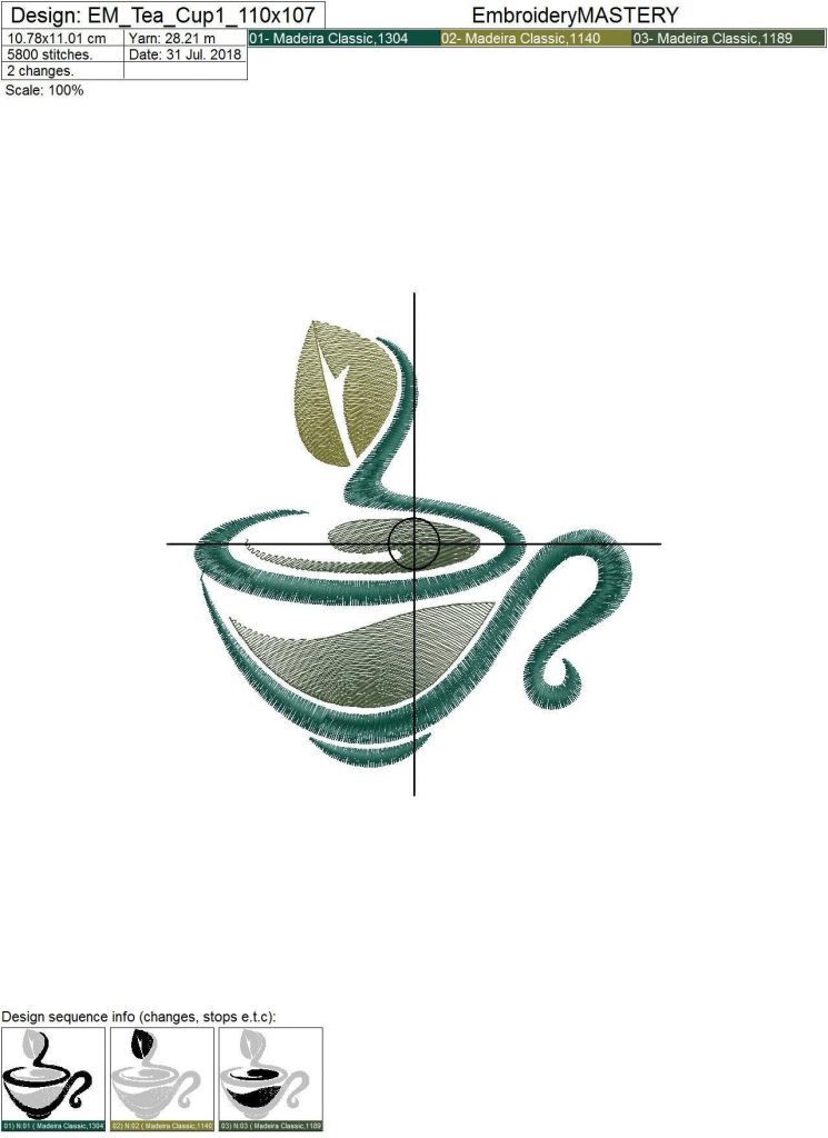 TEA CUP Machine Embroidery Design. Green Tea Embroidery. Kitchen ...