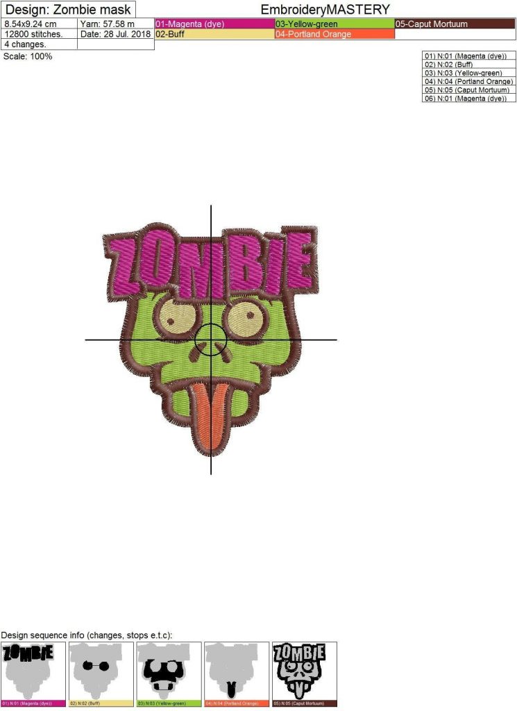 Zombie Mask Digitized embroidery design. Horror embroidery. 3 sizes ...