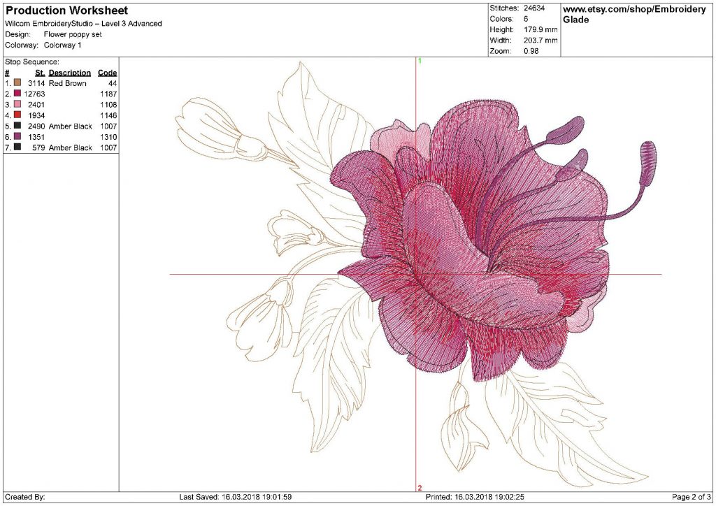 Floral machine embroidery design. Poppy flower embroidery pattern. Blossom embroidery. Vintage ...