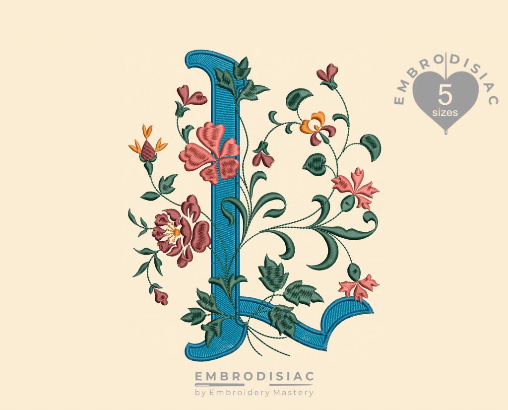 Floral Embroidery Font Letter L. Digitized Embroidery Font. Embroidery ...